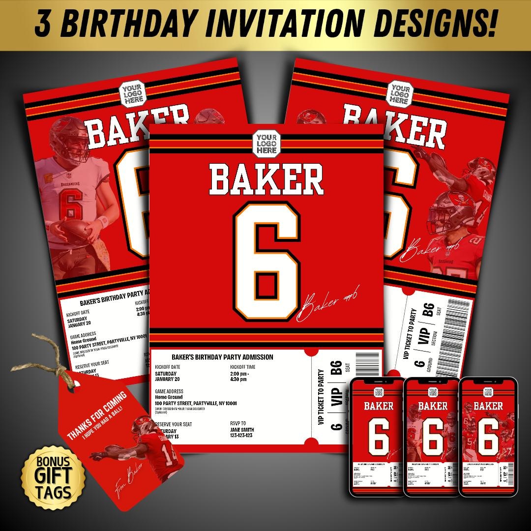 Tampa Bay Buccaneers NFL Style Birthday Invitation. NFL Themed Party ...