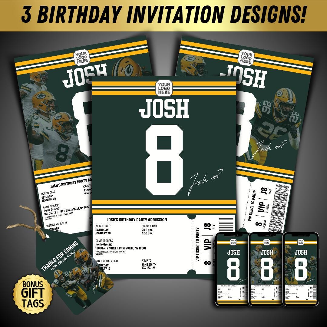 Invitación de cumpleaños al estilo NFL de los Green Bay Packers. Fiesta ...