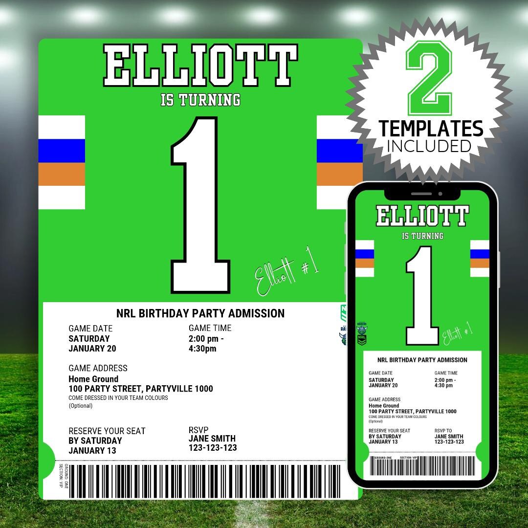 Canberra Raiders NRL Birthday Invitation, NRL Birthday Template ...