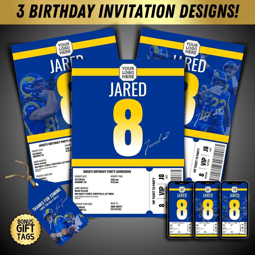 LA Rams NFL Style Birthday Invitation. NFL Themed Party. Rams Editable ...