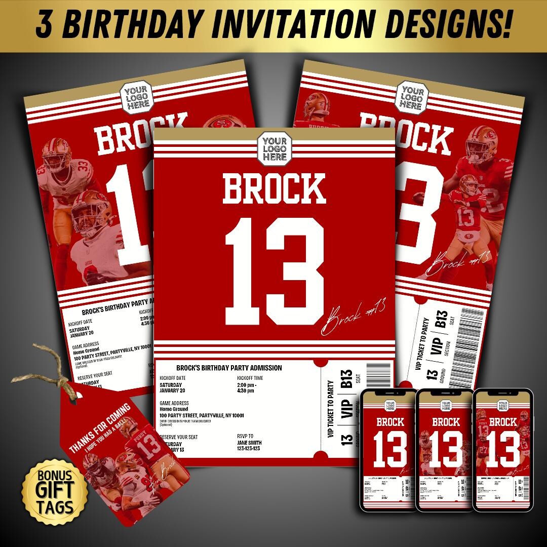49ers Style Birthday Party Invitation. Admission Ticket Style Birthday ...