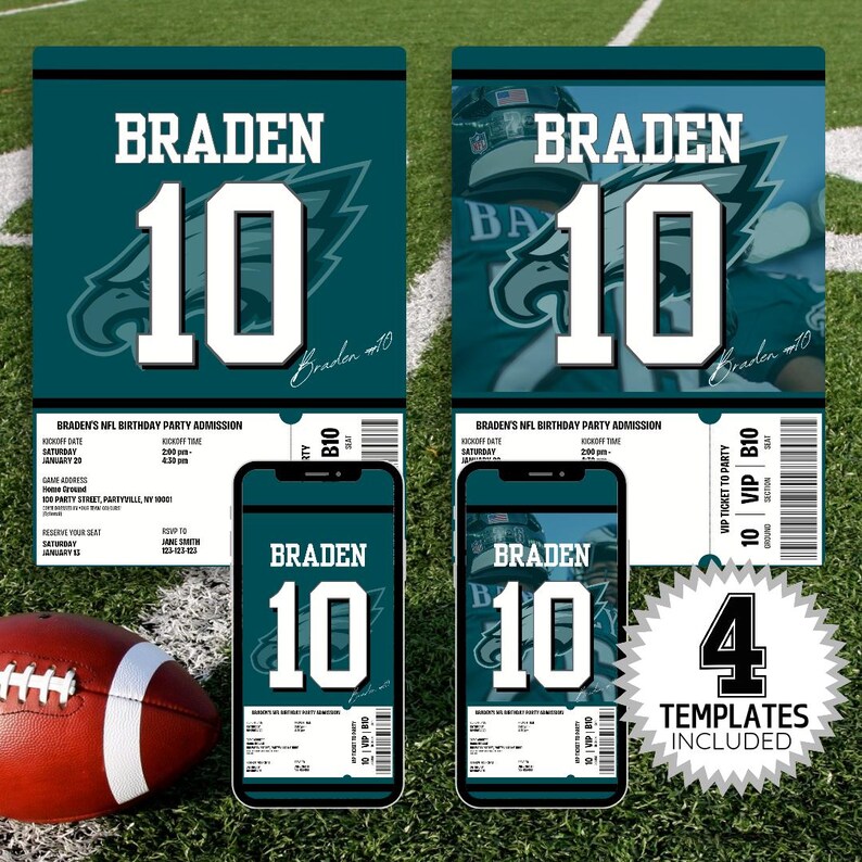 Philadelphia Eagles Style Birthday Party Invitation. NFL Admission ...