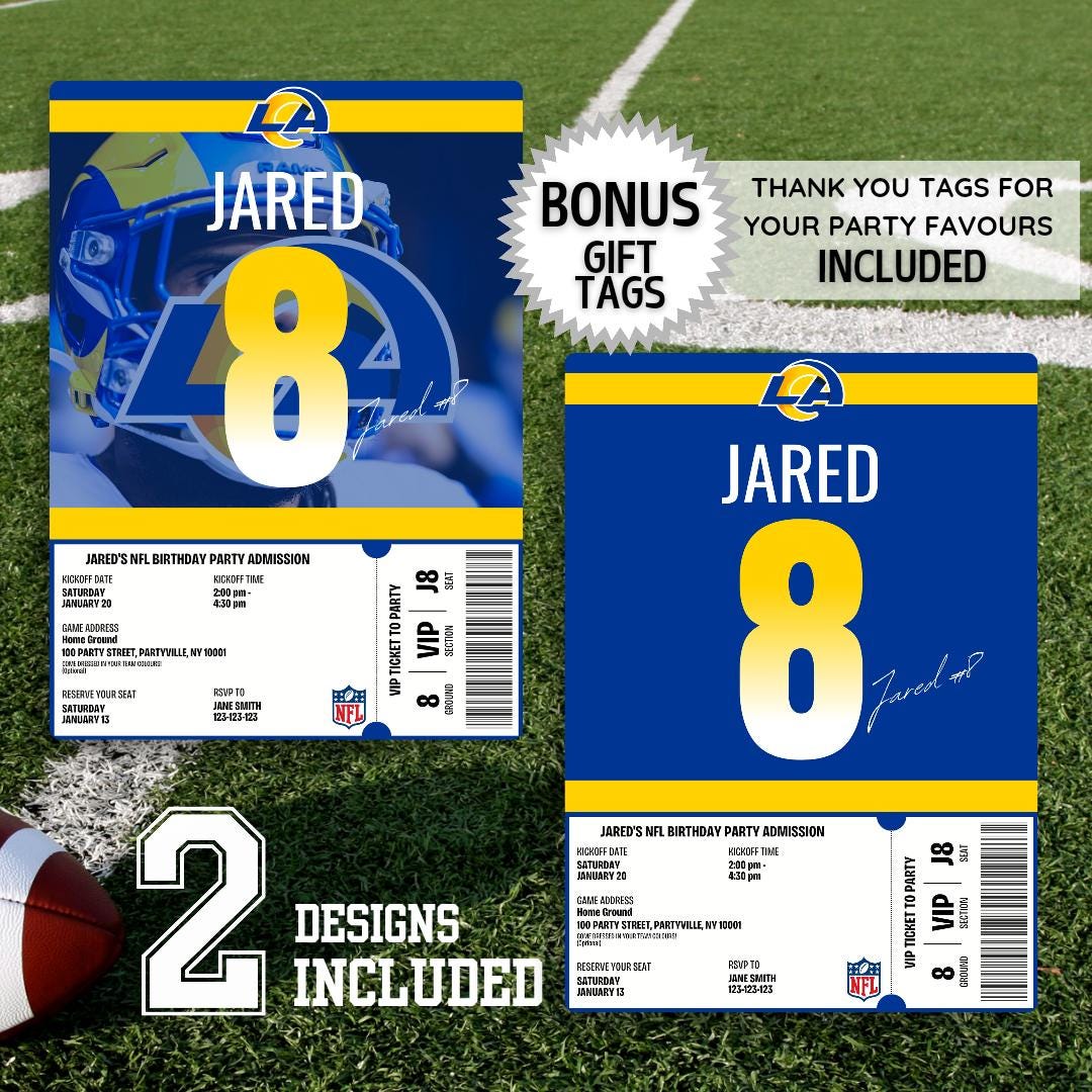 LA Rams Style Birthday Party Invitation. NFL Admission Ticket Style ...