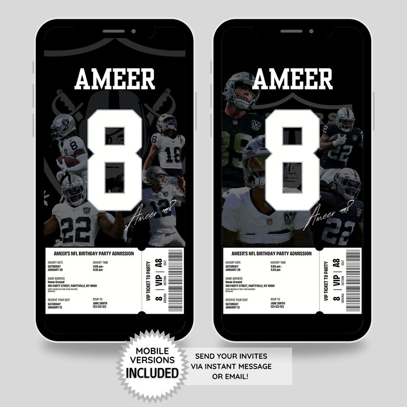 Las Vegas Raiders Style Birthday Party Invitation. NFL Ticket Style ...