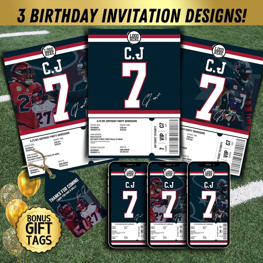 Texans Style Birthday Party Invitation. Admission Ticket Style Birthday ...