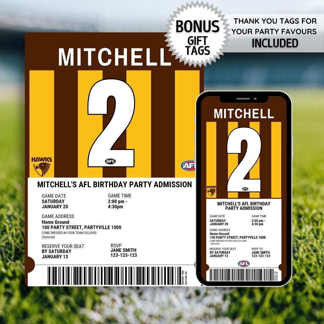 Hawthorn Hawks AFL Birthday Invitation, AFL Birthday Template, Hawks ...