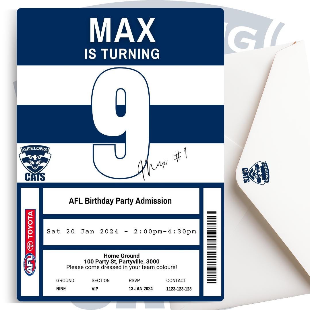 Geelong Cats AFL Birthday Invitation, AFL Birthday Template, Cats ...
