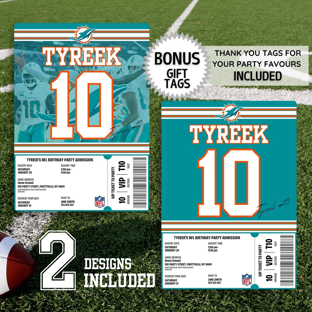 Miami Dolphins NFL Birthday Invitation, Birthday Template, Dolphins ...
