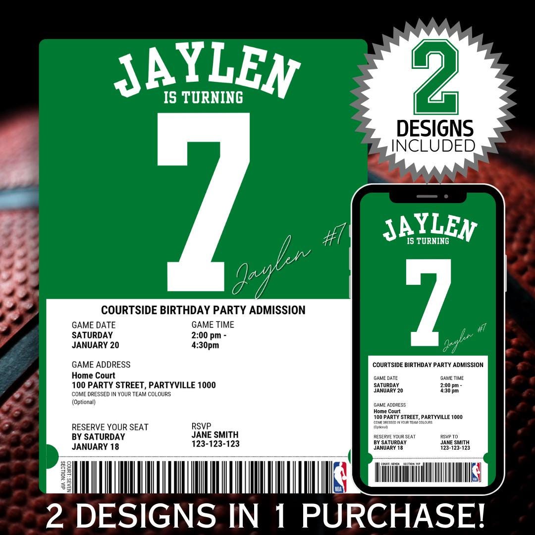 Boston Celtics NBA Birthday Invitation, Birthday Template, Celtics ...