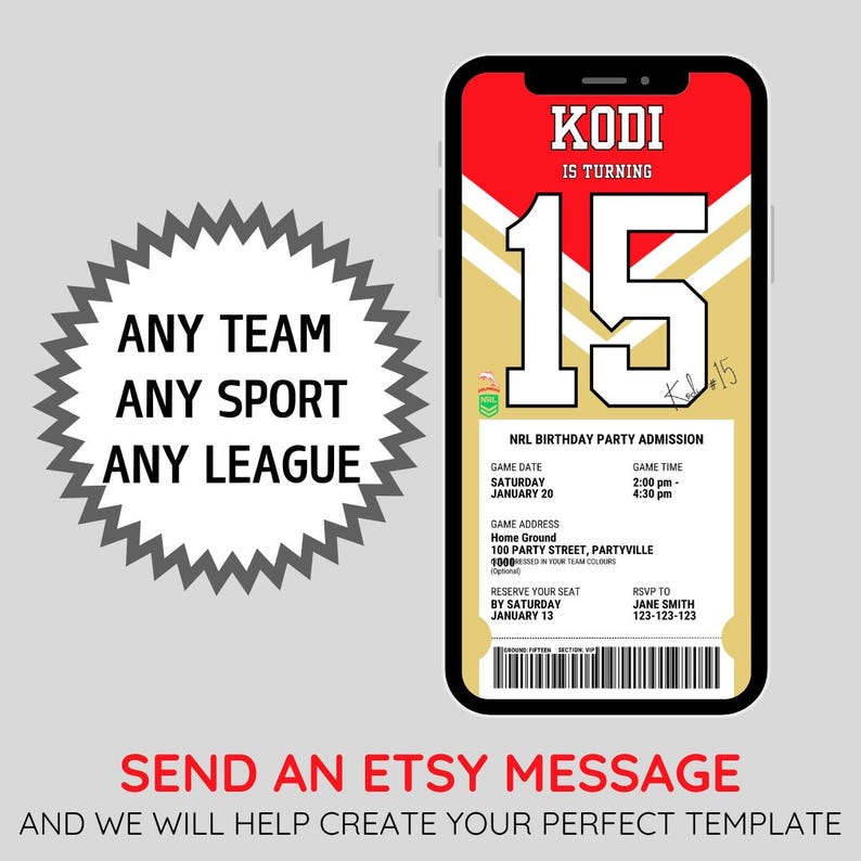 Dolphins NRL Birthday Invitation, NRL Birthday Template, Dolphins ...