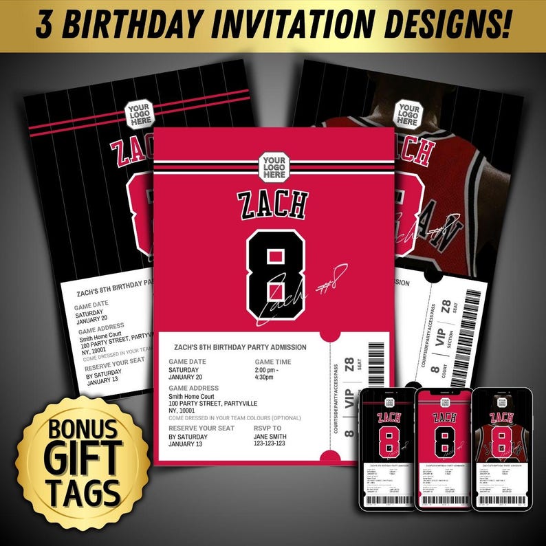 Bulls Style Birthday Party Invitation. Admission Ticket Style Birthday ...
