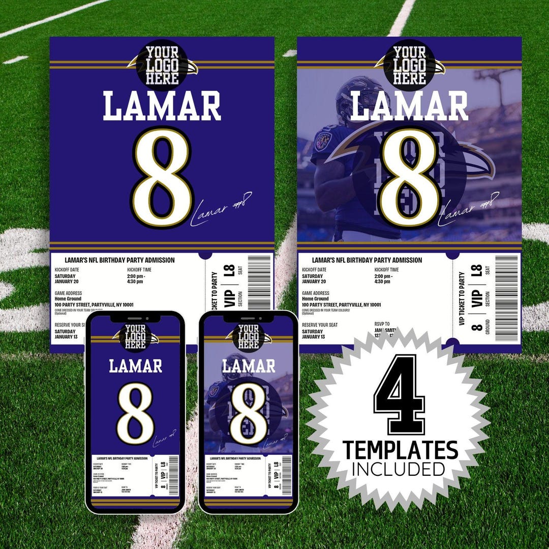 Baltimore Ravens Style Birthday Party Invitation. NFL Ticket Style ...