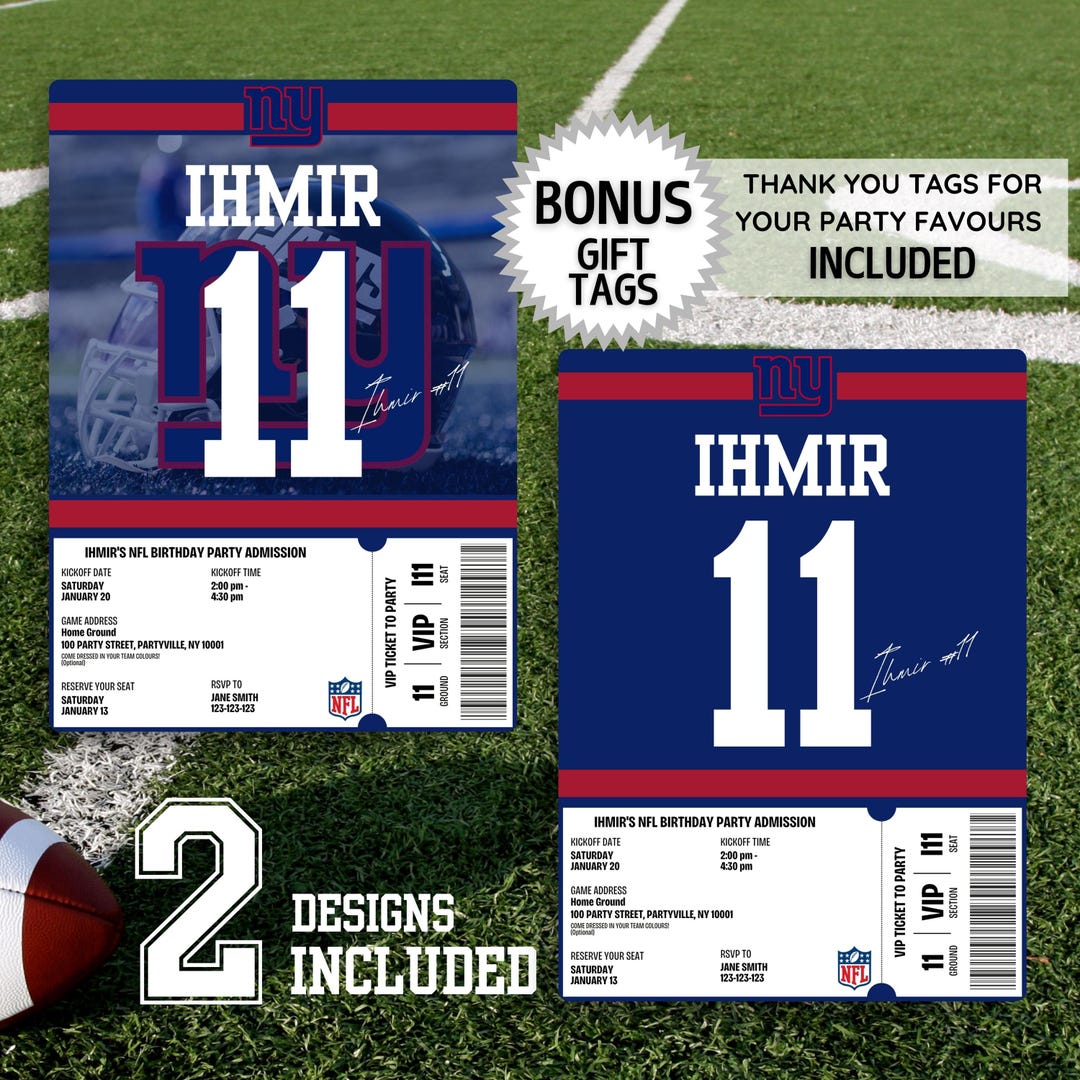 New York Giants NFL Birthday Invitation, Birthday Template, Giants ...