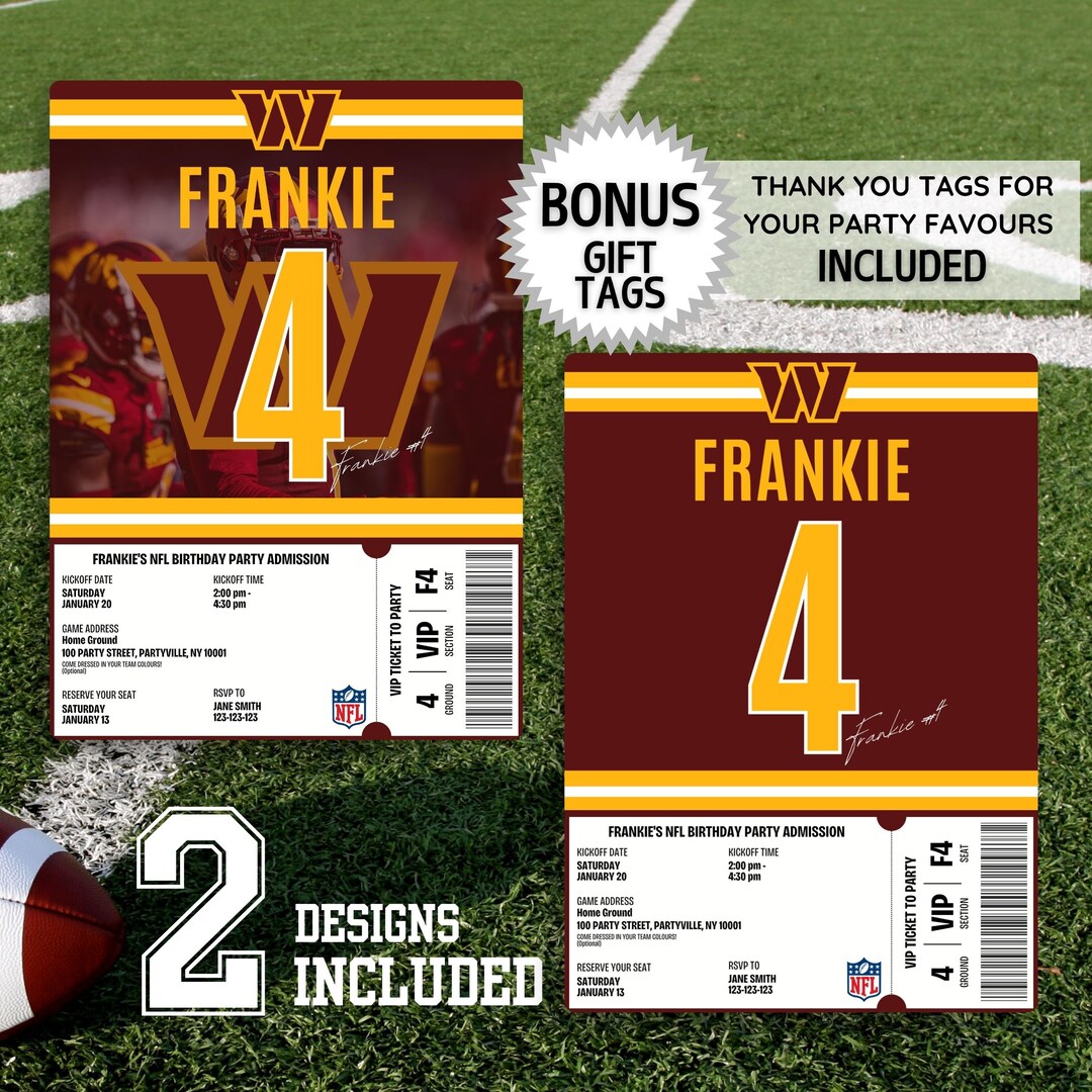 Washington Commanders NFL Birthday Invitation, Birthday Template ...