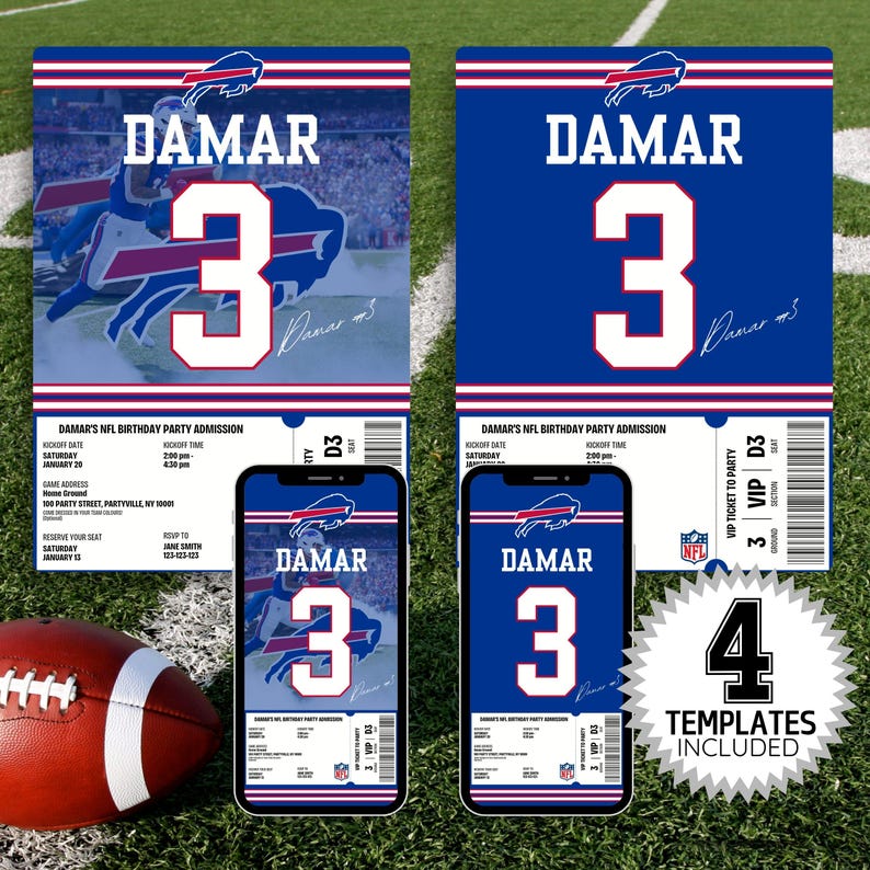Buffalo Bills NFL Birthday Invitation, Birthday Template, Buffalo Bills ...