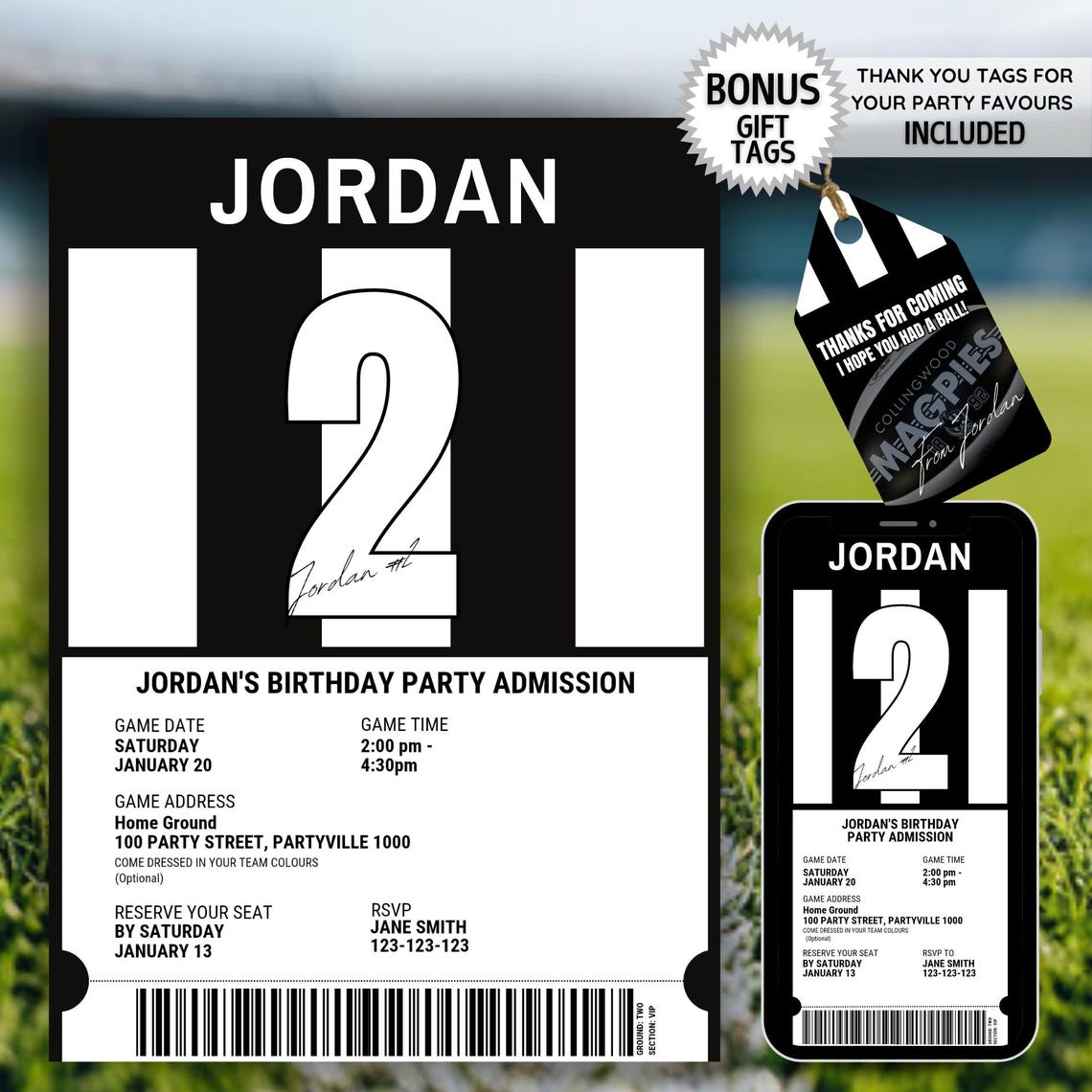 Collingwood Magpies AFL Style Birthday Invitation. AFL Themed Party ...