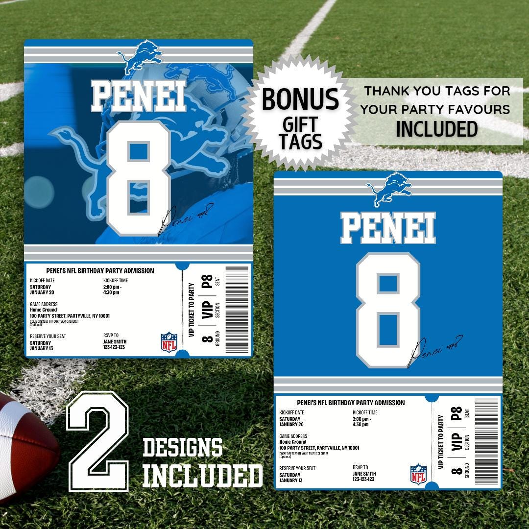 Detroit Lions NFL Birthday Invitation, Birthday Template, Lions ...