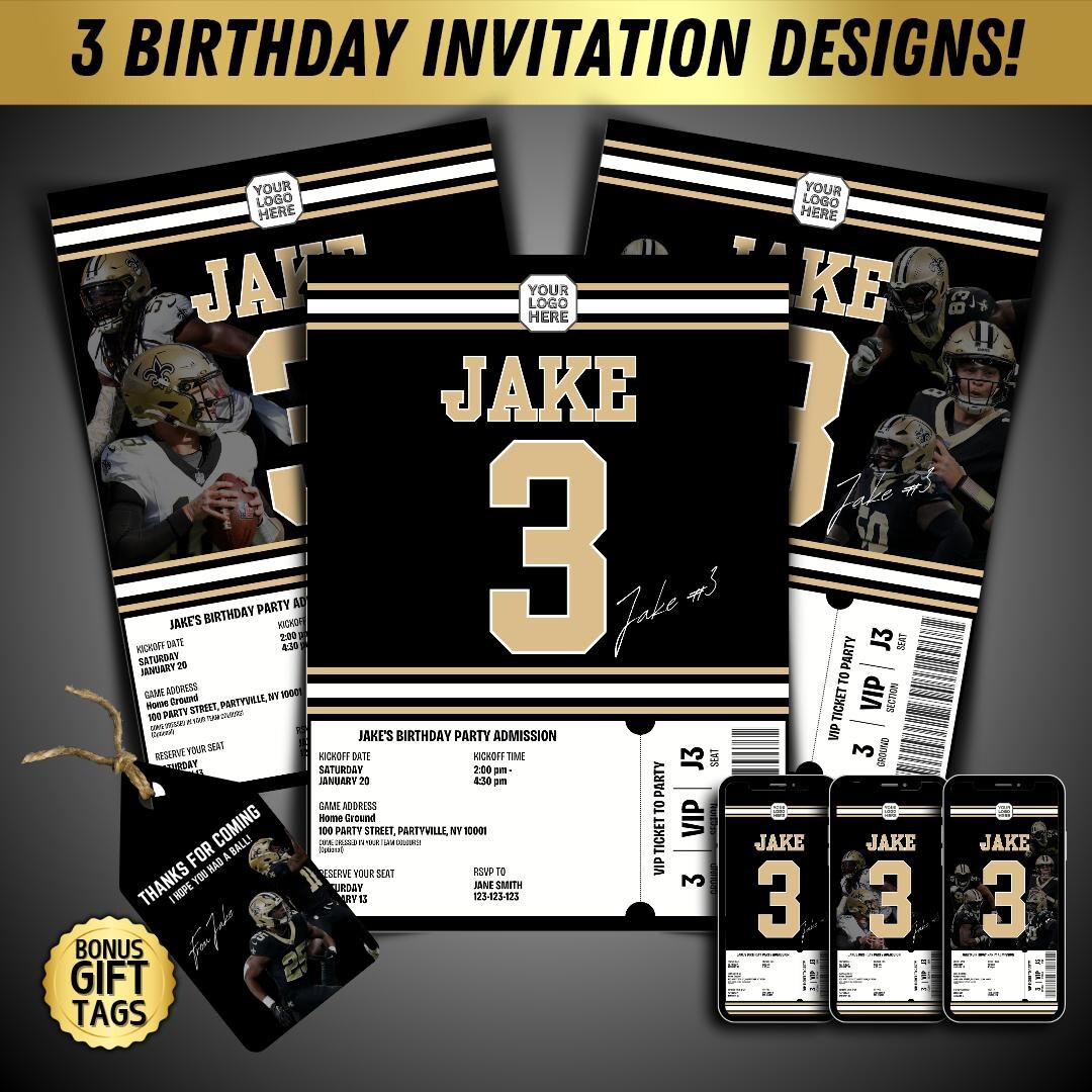 New Orleans Saints NFL Style Birthday Invitation. NFL Themed Party. New ...