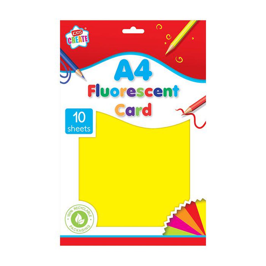 Kids Create A4 Fluorescent Card Assorted Colours 10 Sheets - Etsy