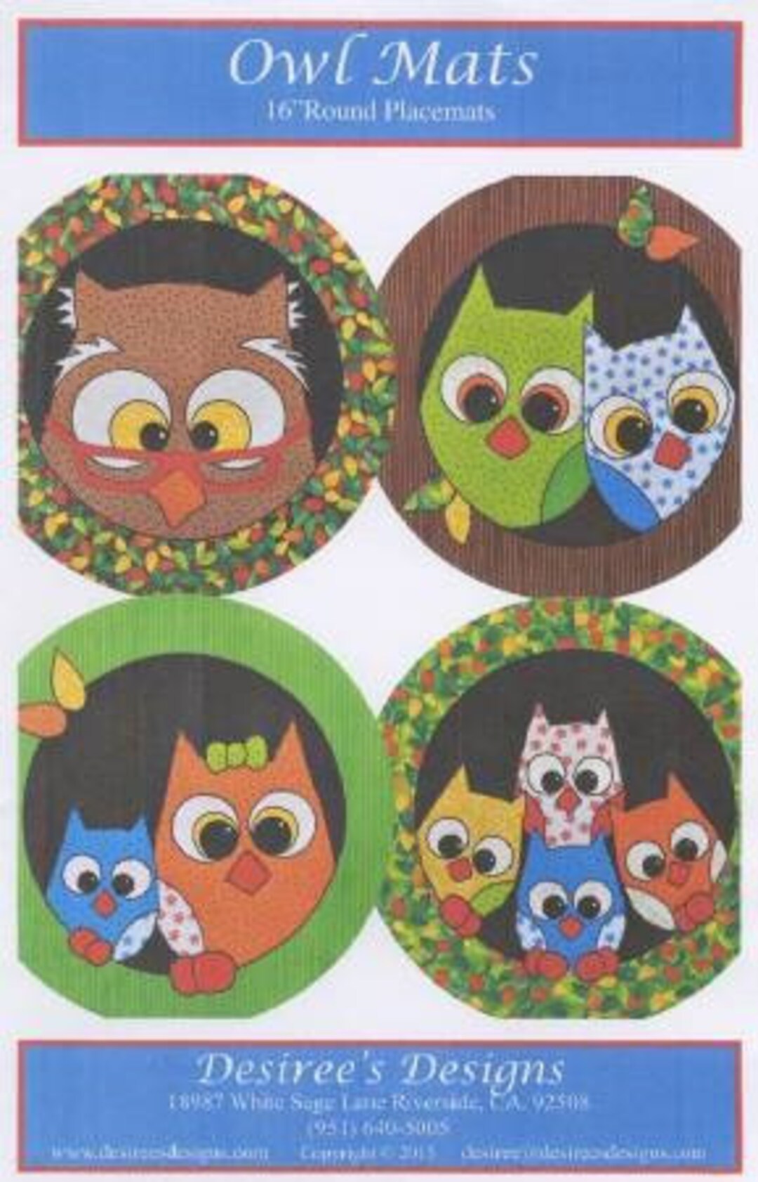 Owl Mats Pattern, Four 16" Round Placemats, by Desiree's Designs - Etsy