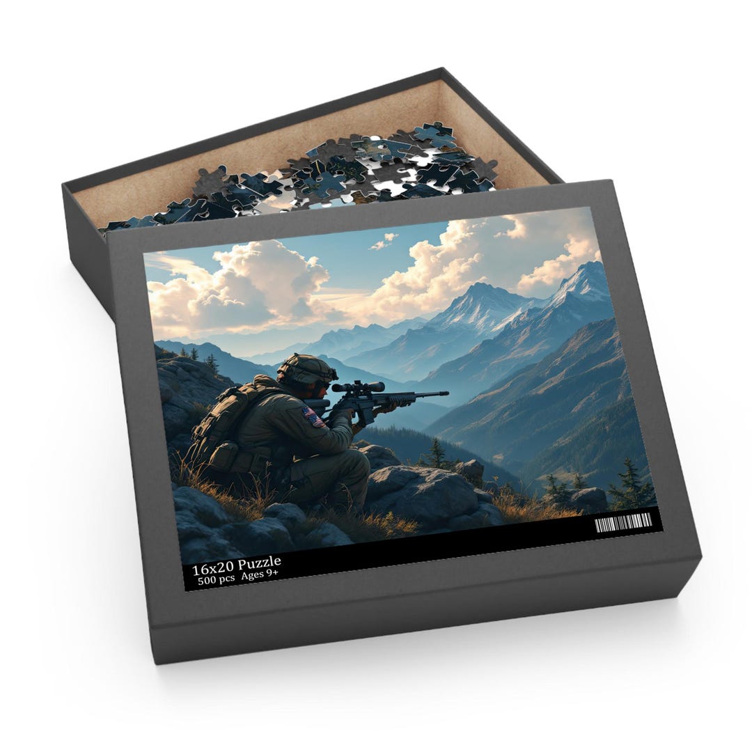 Silent Sentinel Puzzle | Military Sniper Artwork | Mountain Landscape ...