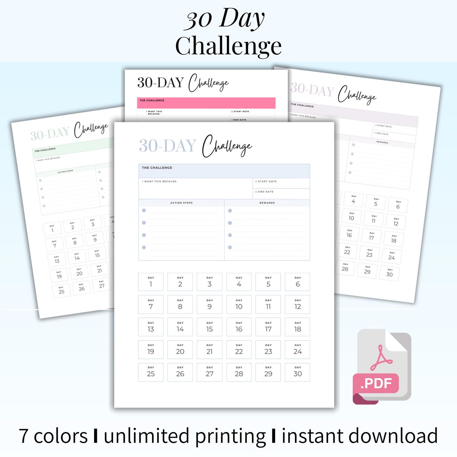 30 Day Challenge Template Printable Challenge Fillable Pdf 30 Day Habit ...