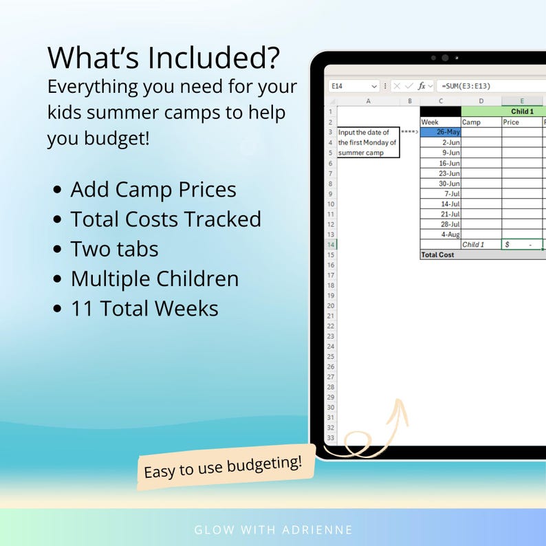 Summer Camp Organizer Excel Template Budget Planner Family Calendar ...