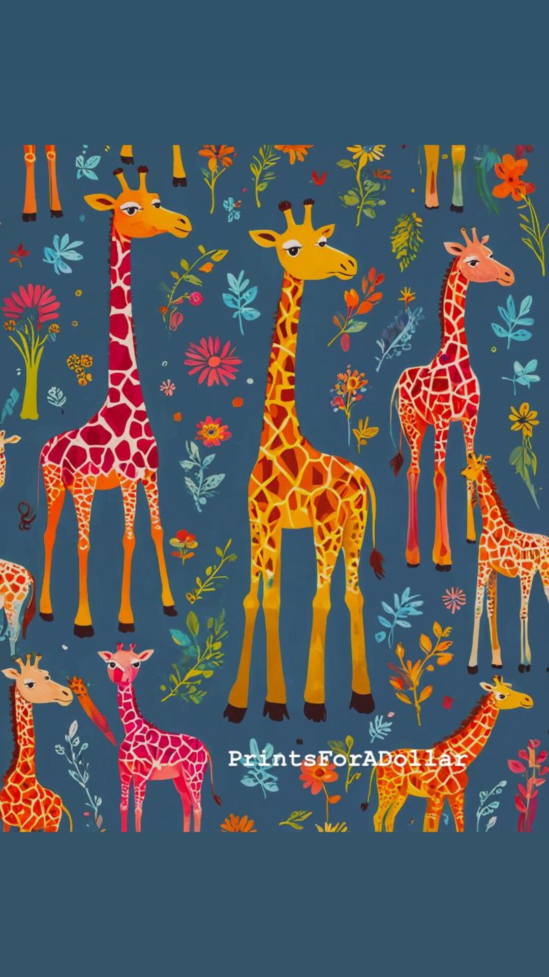 Colorful Giraffe Pattern for Kids Room Nursery - Giraffes Flowers ...