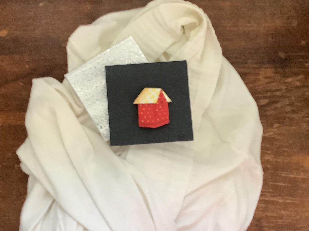 Red Polka Dot & Yellow Checked Bird House Pin-birdhouse Pin-bird ...