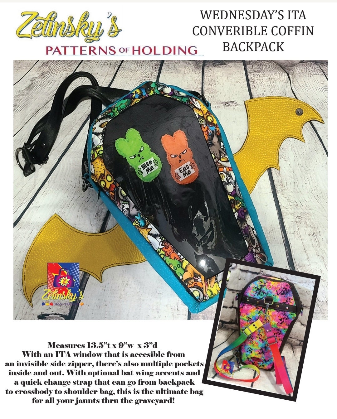 Wednesday's ITA Convertible Coffin Backpack DIGITAL PDF Sewing Pattern ...