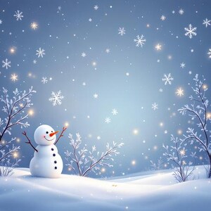 Snowman in a Winter Landscape With Snowflakes and Glittering Trees - Etsy