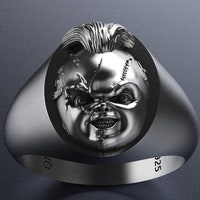 Ring Jester Jocker Clown Undead Skull 925 Sterling Silver Adjustable ...