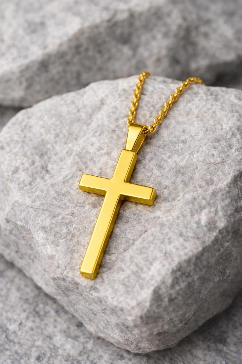 Handmade Real Gold Plated Cross Necklace, Sterling Silver Polished ...