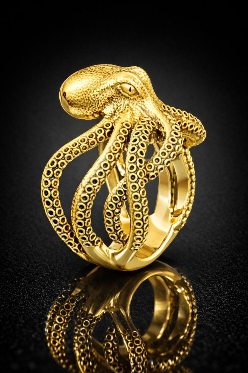 Sterling Silver Octopus Tentacle Ring – Gothic Kraken Statement Band ...