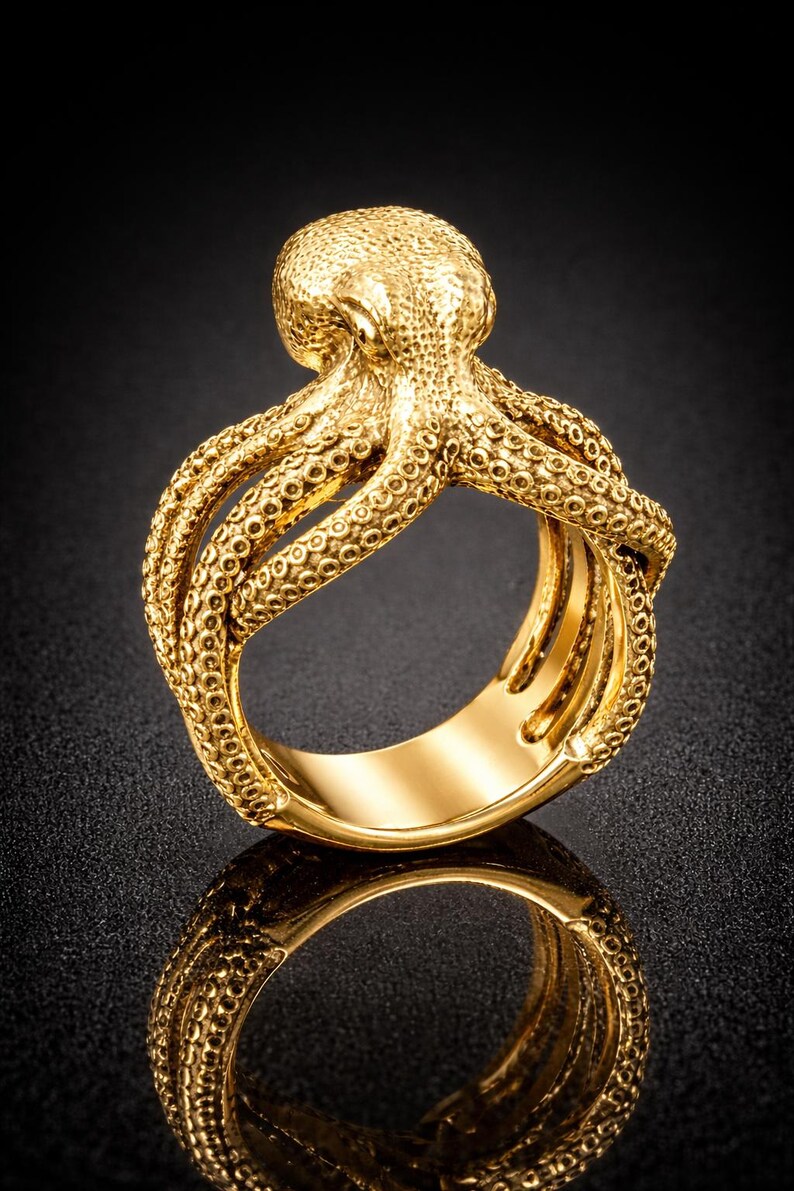 Octopus Tentacle Engagement Ring, Oxidized Handmade Personalized Animal ...