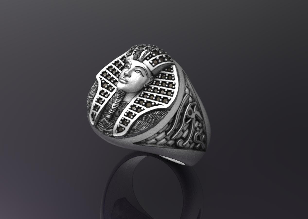 Ancient Egyptian Pharaoh Ring,sterling Silver Ring ,unisex Ring,black ...