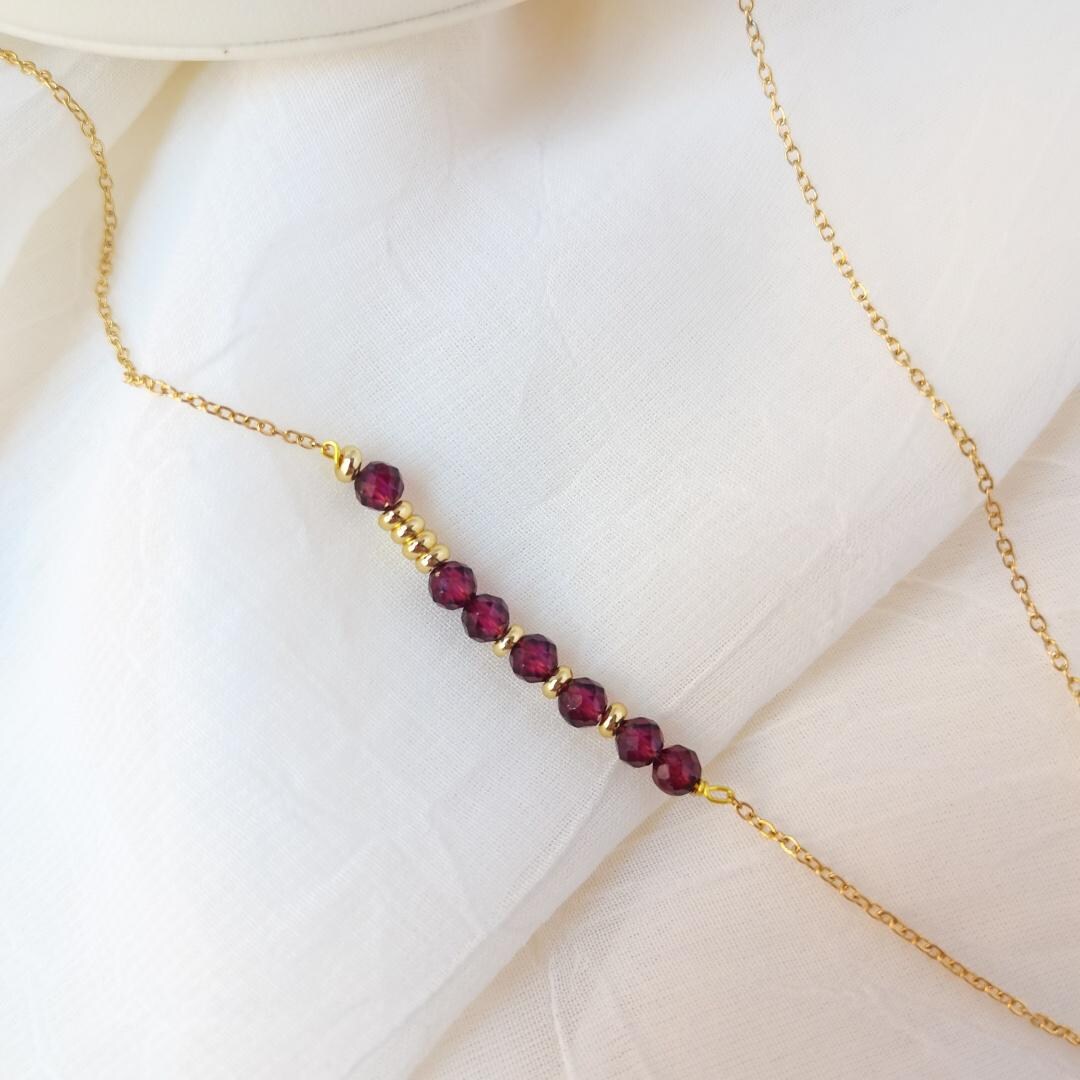 Faceted Garnet Morse Code Necklace: Custom 14K Gold January Birthstone ...
