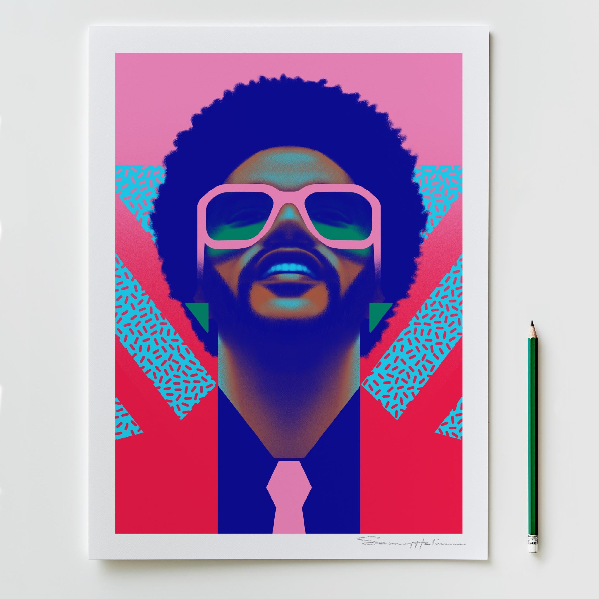 The Weeknd Pop Art Print 80s Neon Digital Portrait With Bold Geometric ...