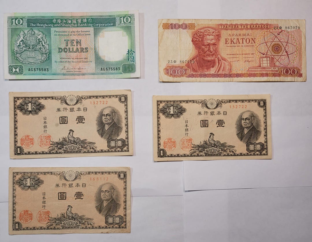 World Currency Collection Lot – Rare Notes From Hong Kong, Japan, and ...