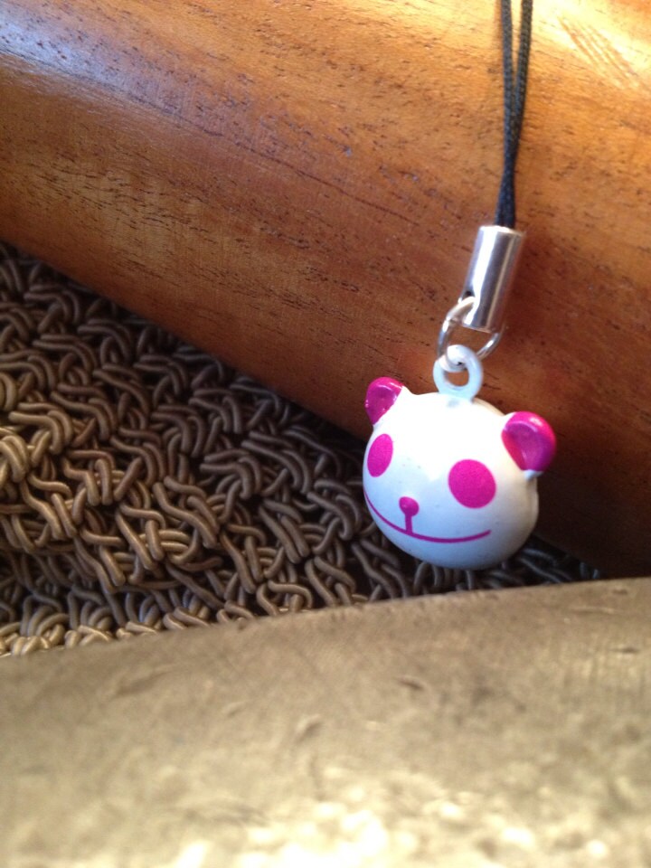Cute Pink Panda Bell Charm for Cell Phone, Zipper or Keychain