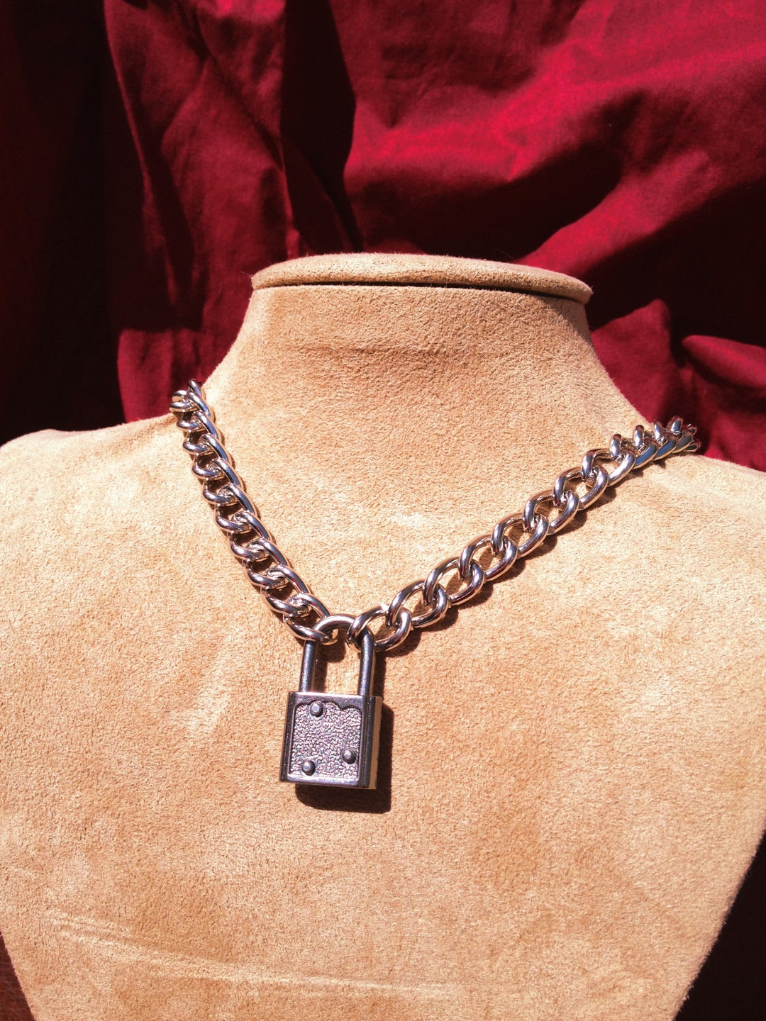 Chain Choker With Small Graphite Colored Light-weight Padlock - Etsy