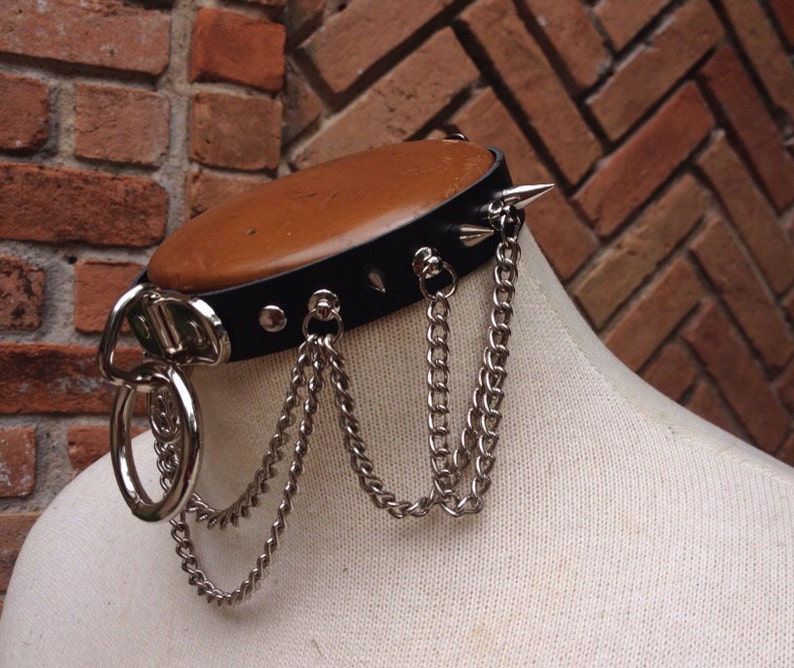 Chained and Spiked Leather Collar - Etsy