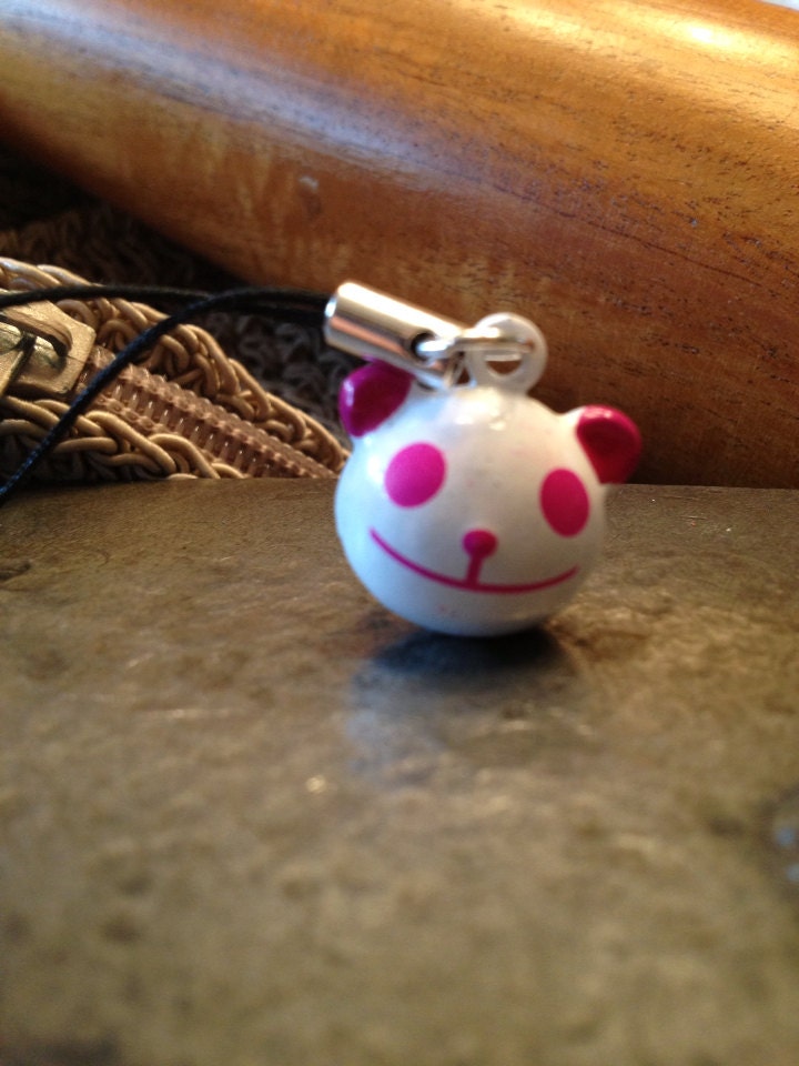 Cute Pink Panda Bell Charm for Cell Phone, Zipper or Keychain