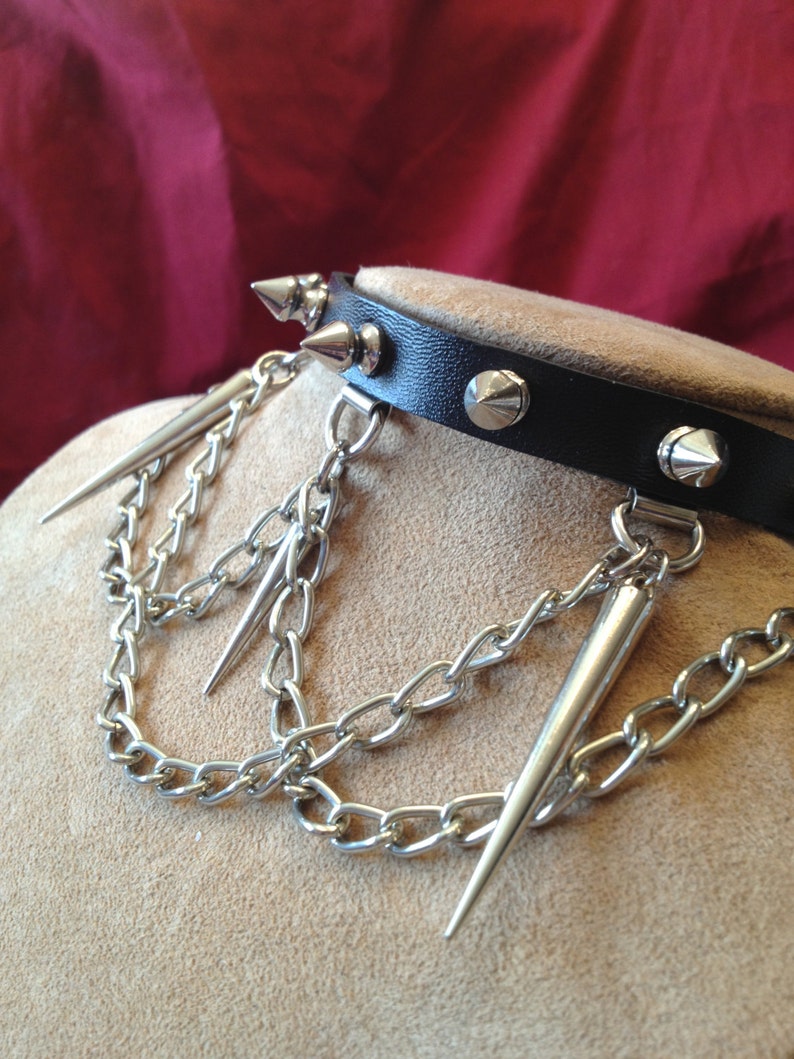 Spiked Chain Leather Collar leather choker with spikes and | Etsy