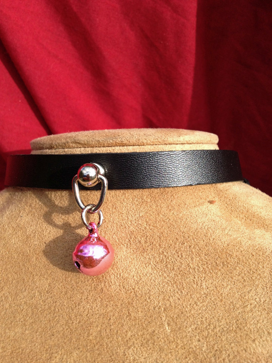 Tiny Light Pink Bell on Black Leather Choker - Etsy