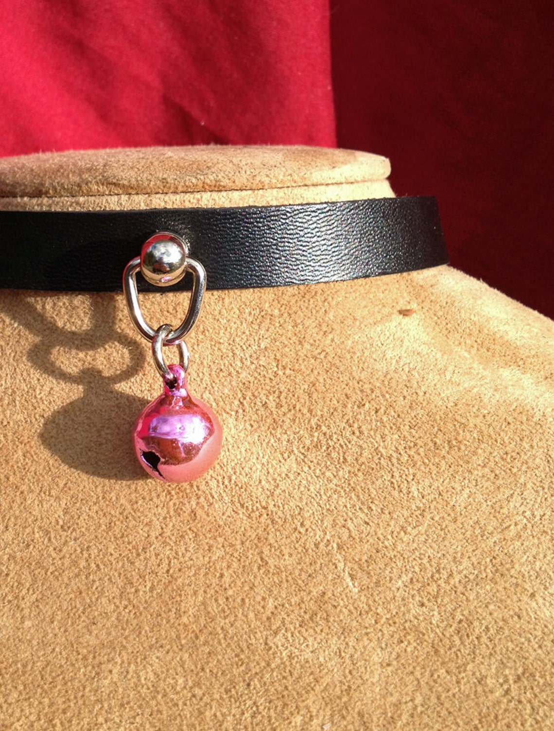 Tiny Light Pink Bell on Black Leather Choker - Etsy