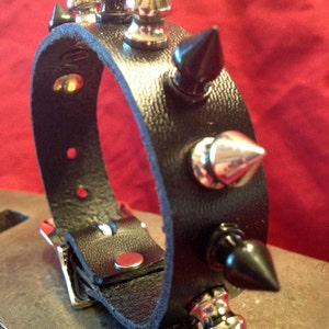 Silver and Black Spiked Leather Cuff - Etsy