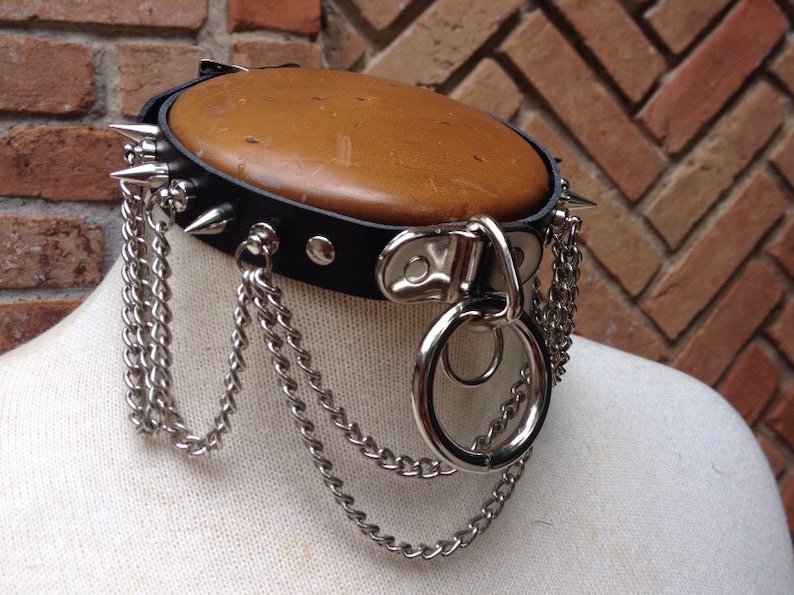 Chained and Spiked Leather Collar - Etsy