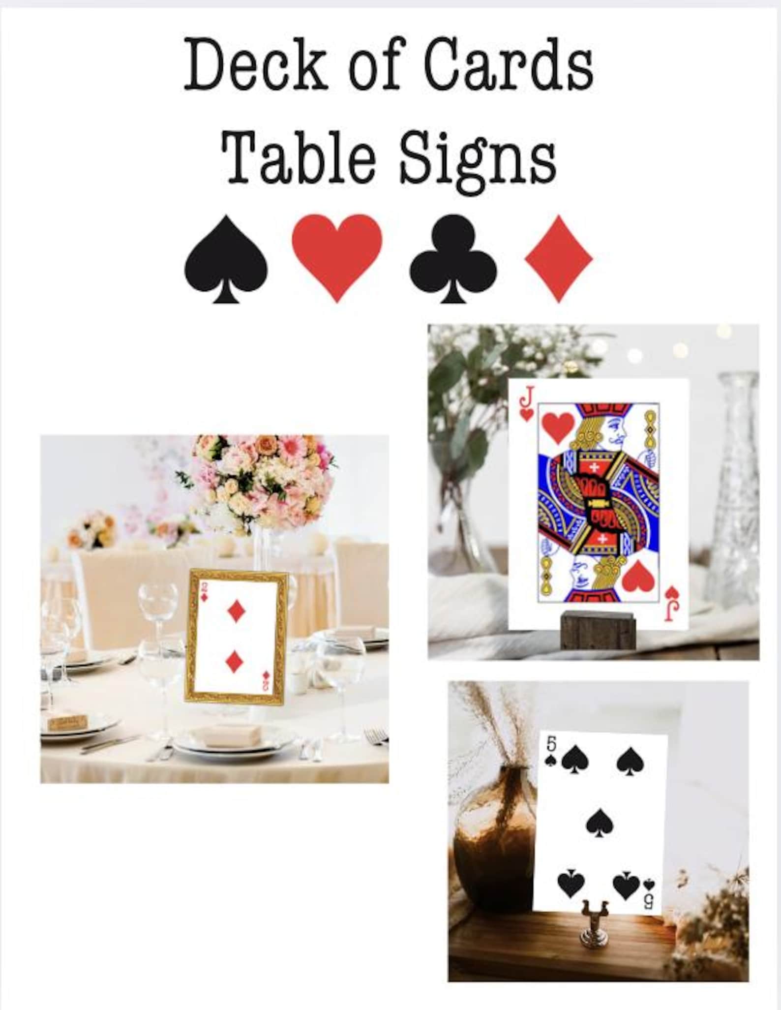 Deck of Cards Table Signs | Wedding Table Signs | Card Game Theme - Etsy