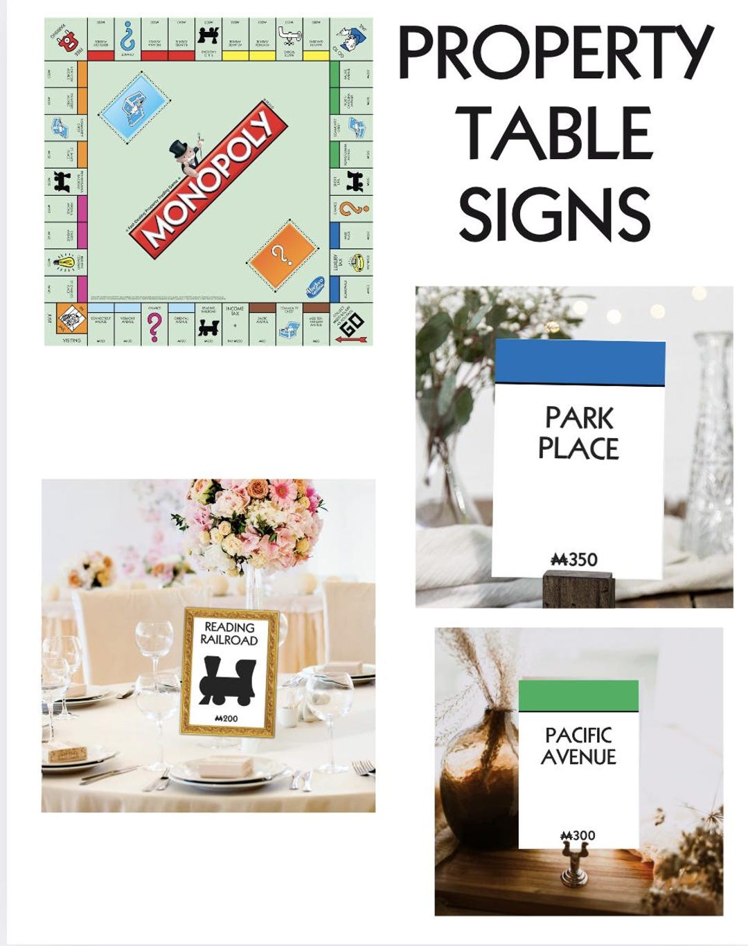 Monopoly Property Table Signs | Wedding Table Signs | Board Game ...